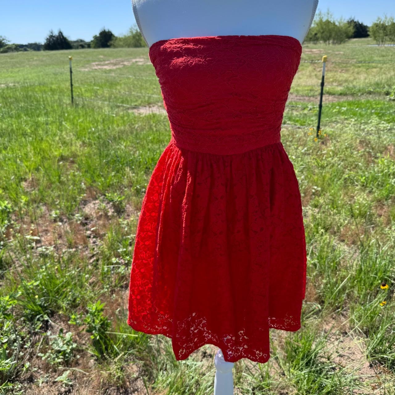 Naf Naf (French Brand) strapless lace fit and flare... - Depop