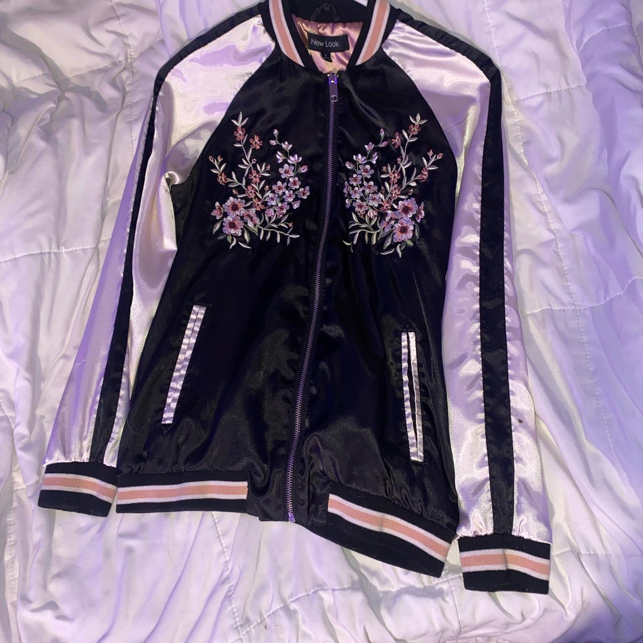 Small Silk Pink black and White Gyaru Jacket - Depop