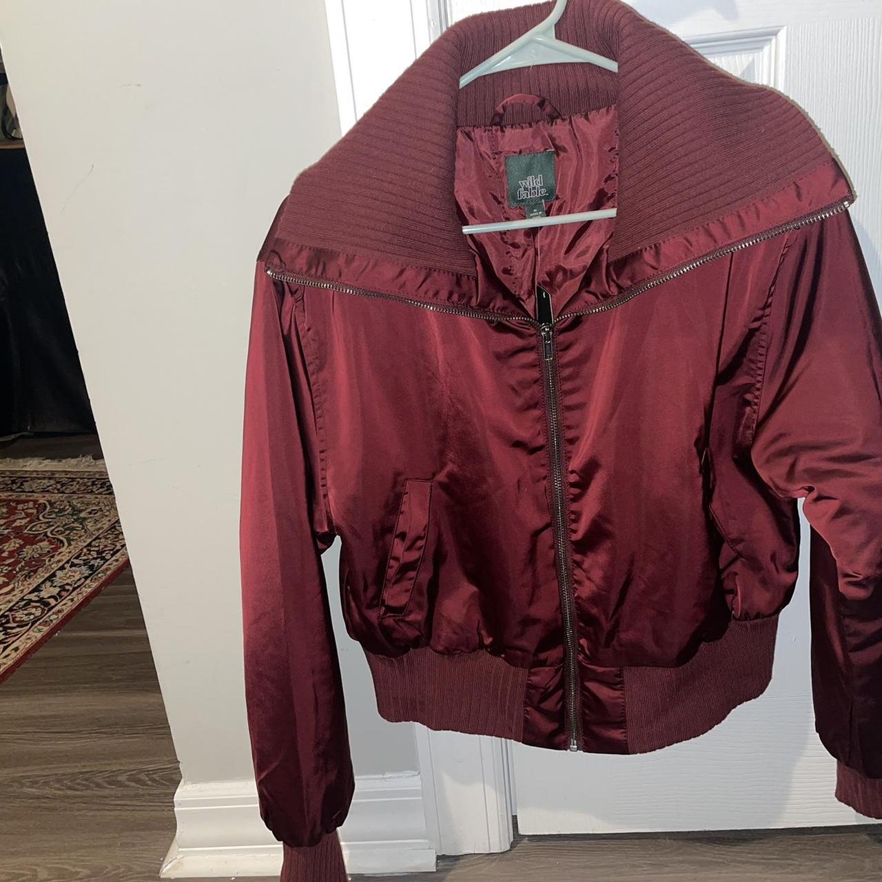 NWT wild fable burgundy satin bomber jacket - Depop