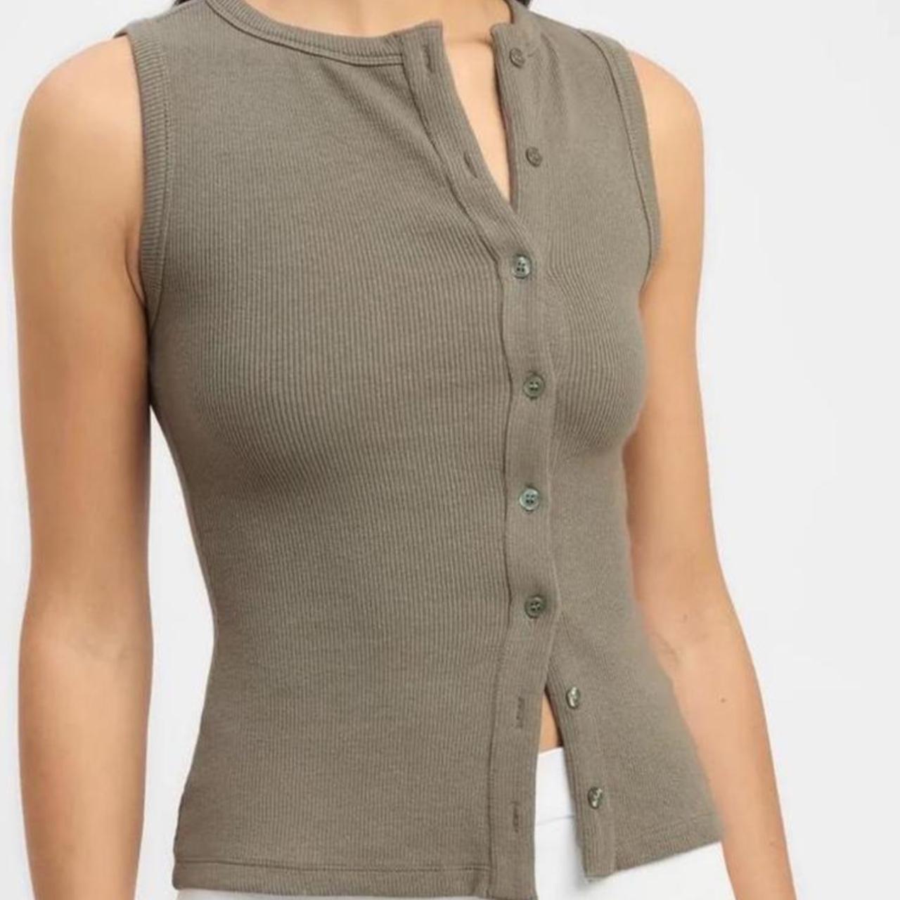 Kookai Bec button tank Size 6 XS OLIVE GREEN/grey... | Depop