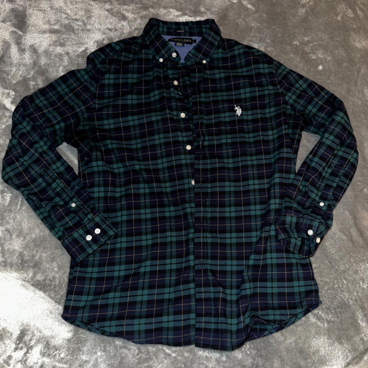 U.S. Polo Assn. long sleeve button up green/ blue... - Depop