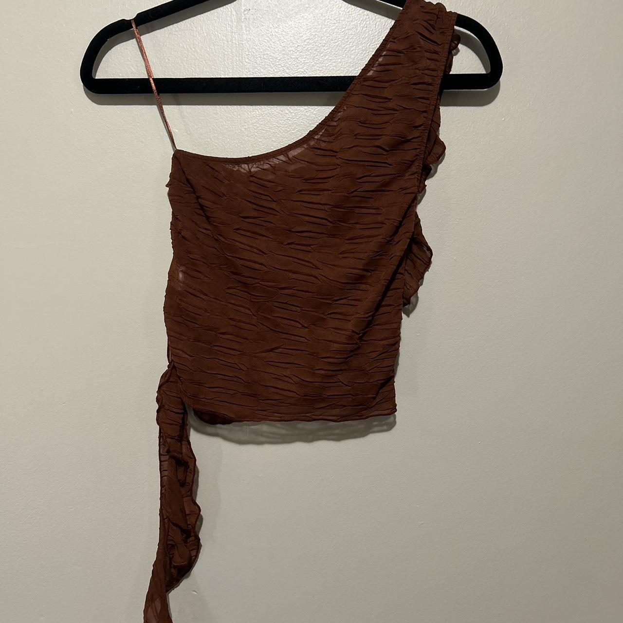 Zara One shoulder ruffle top Brown - Depop