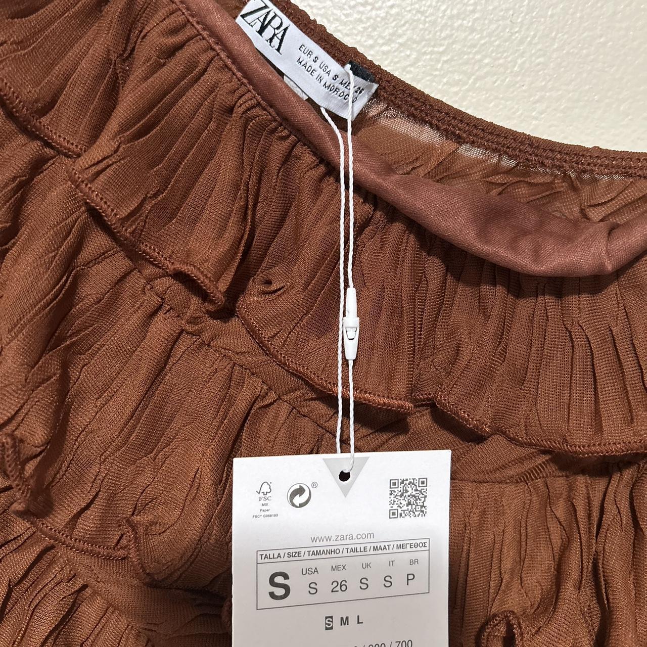 Zara One shoulder ruffle top Brown - Depop