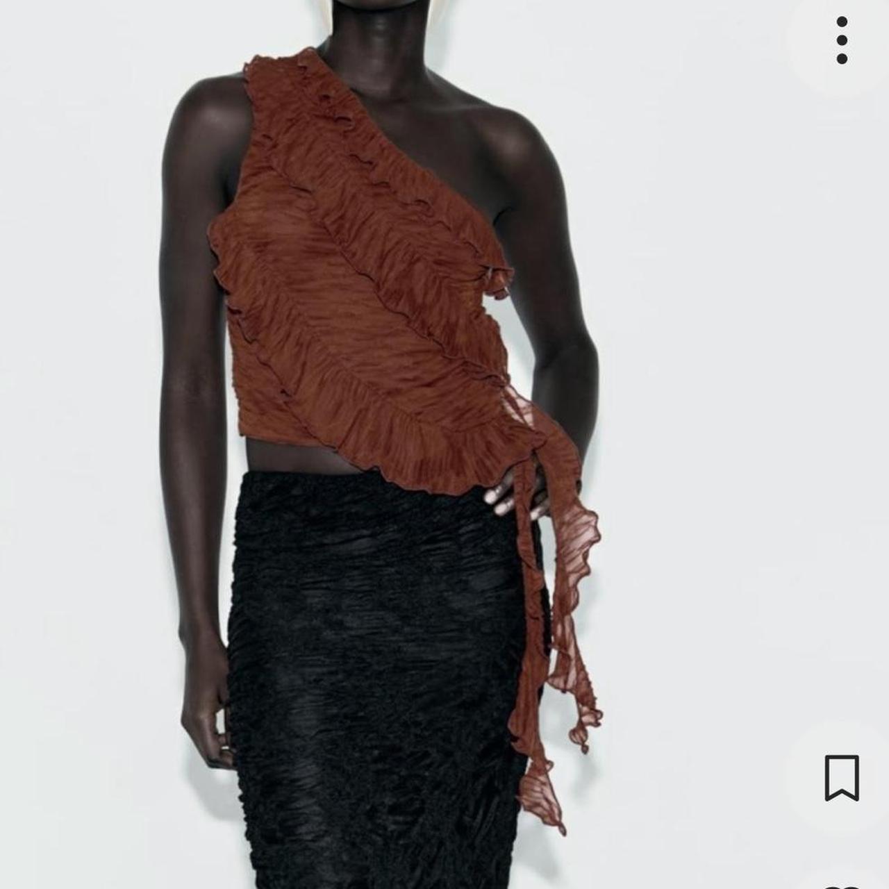 Zara One shoulder ruffle top Brown - Depop