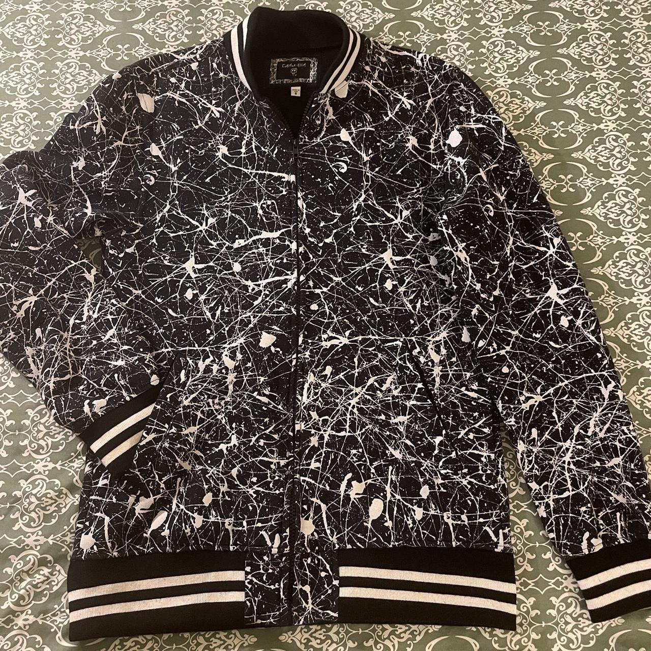 Cameron Helm Paint Splatter Bomber Jacket Long... - Depop