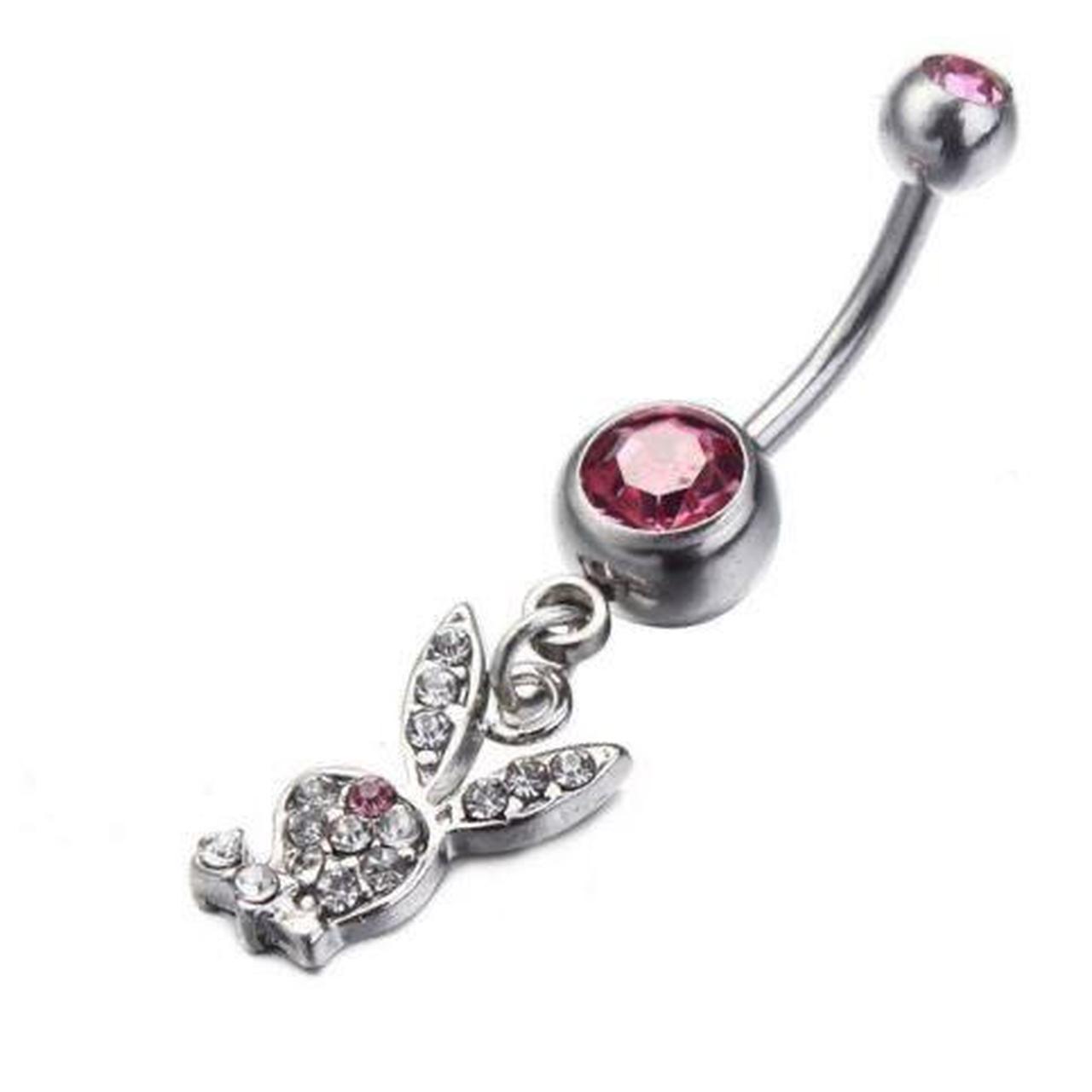 playboy bunny rhinestone belly button ring... - Depop
