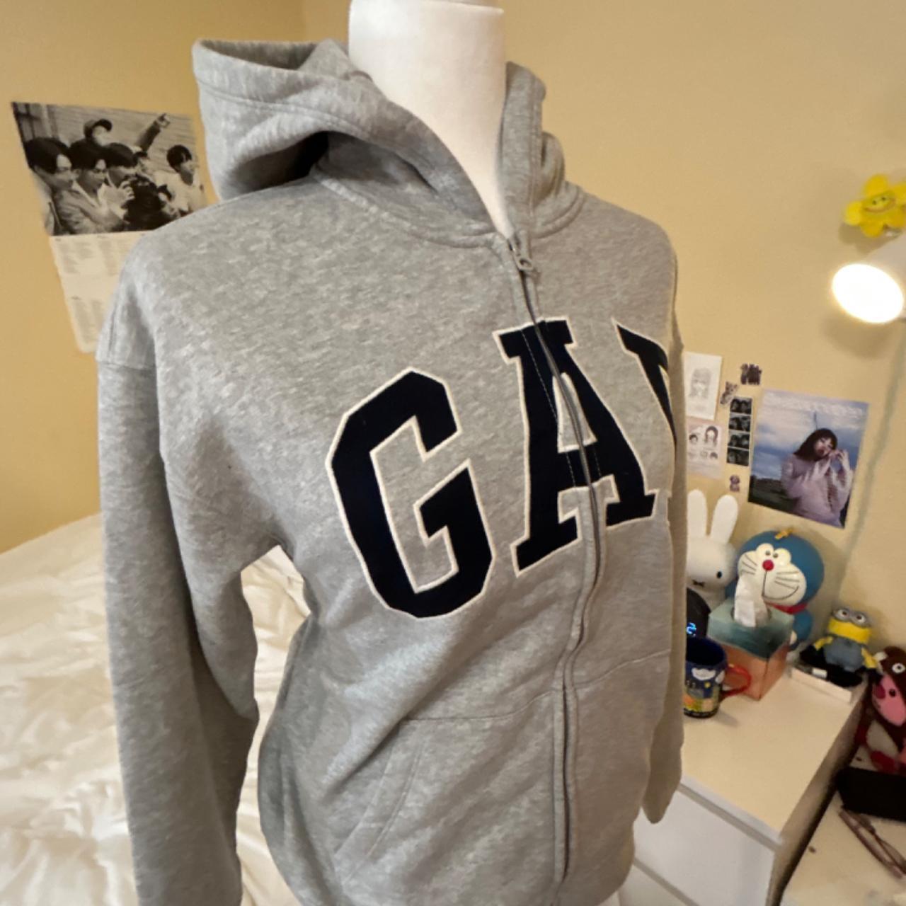 Gap grey and black branded lettering zip up... - Depop