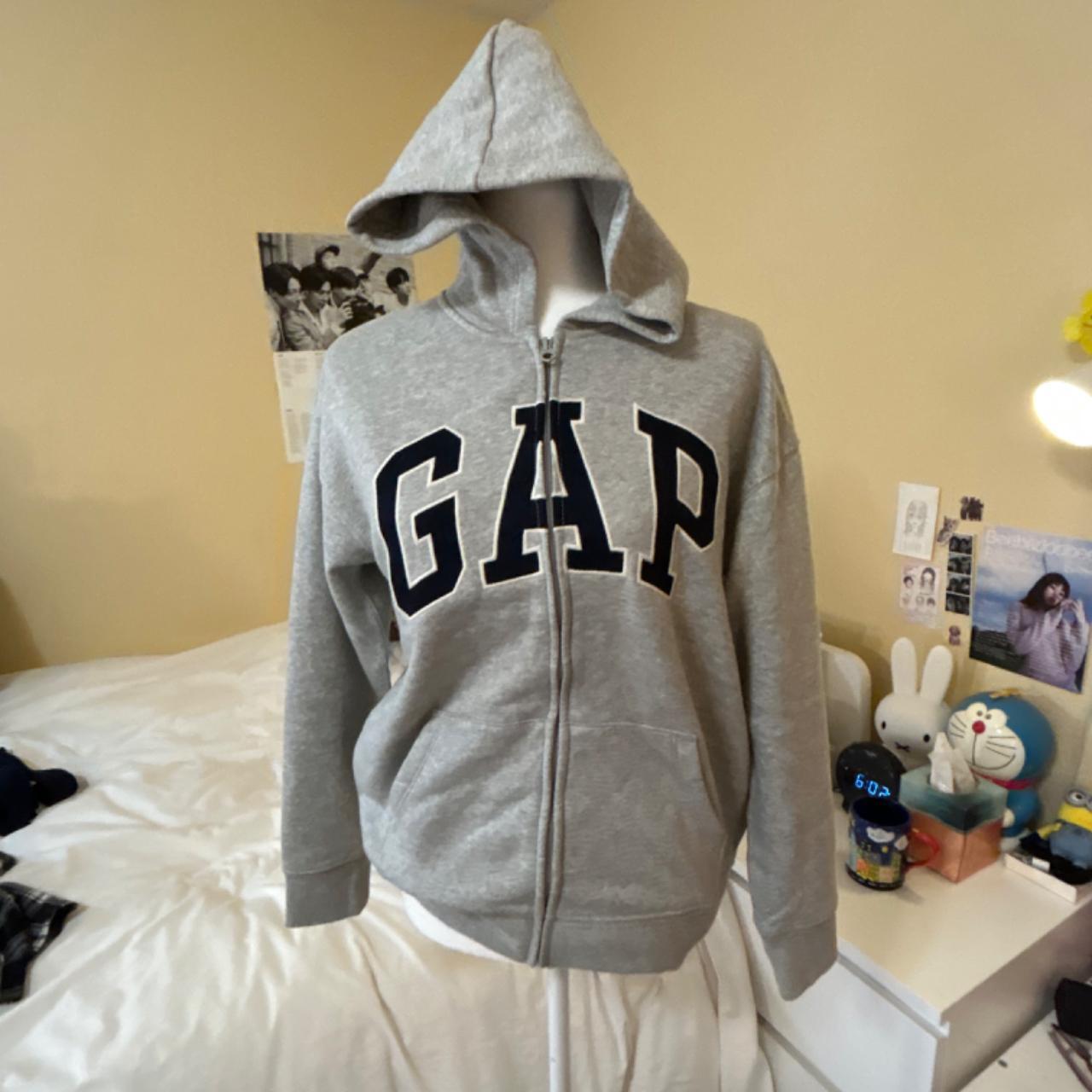 Gap grey and black branded lettering zip up... - Depop