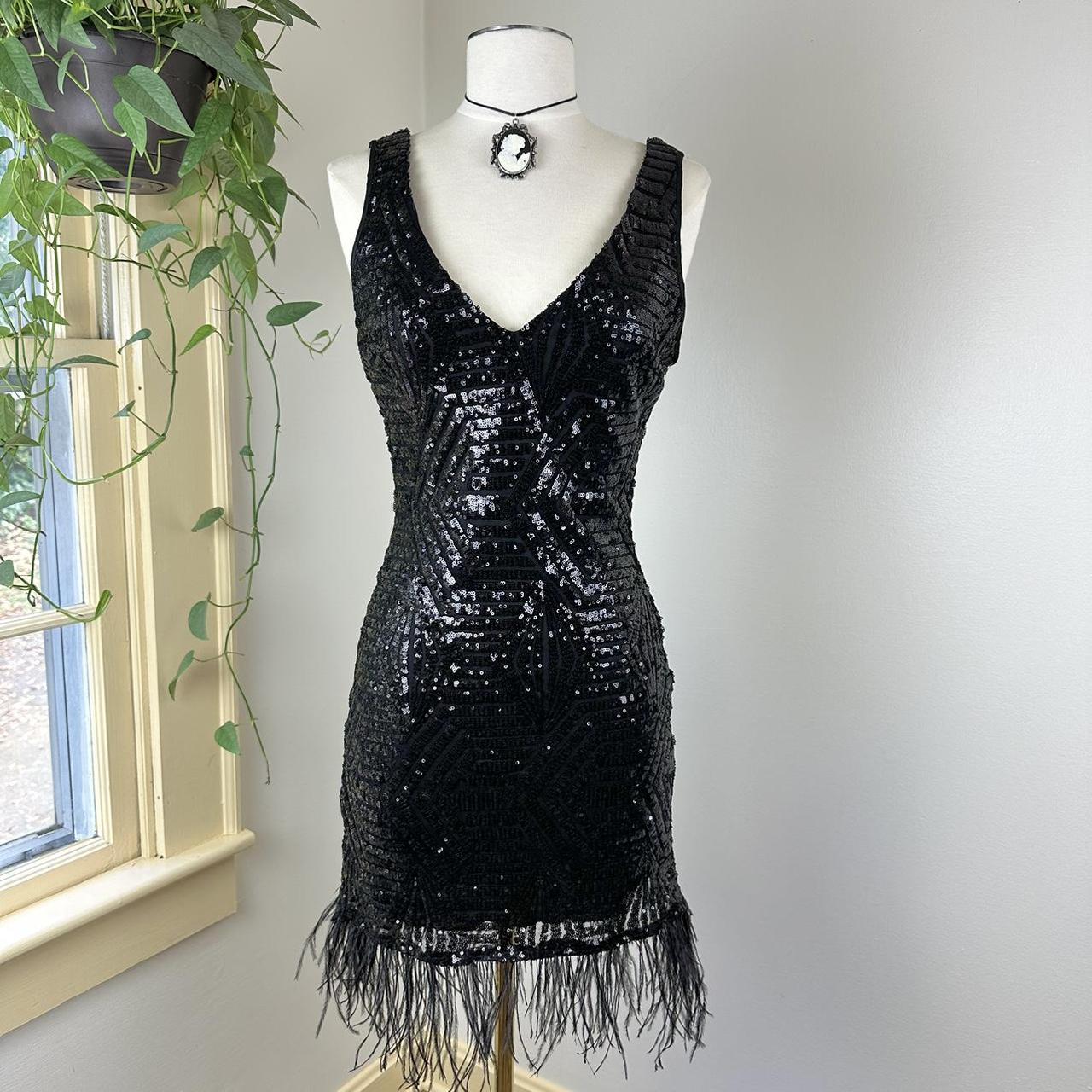 Vintage 90s style goth glam Black sequin flapper... - Depop