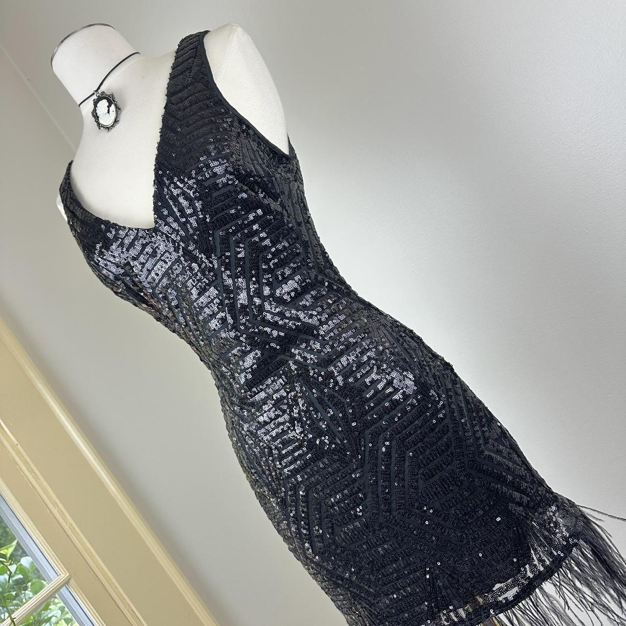 Vintage 90s style goth glam Black sequin flapper... - Depop