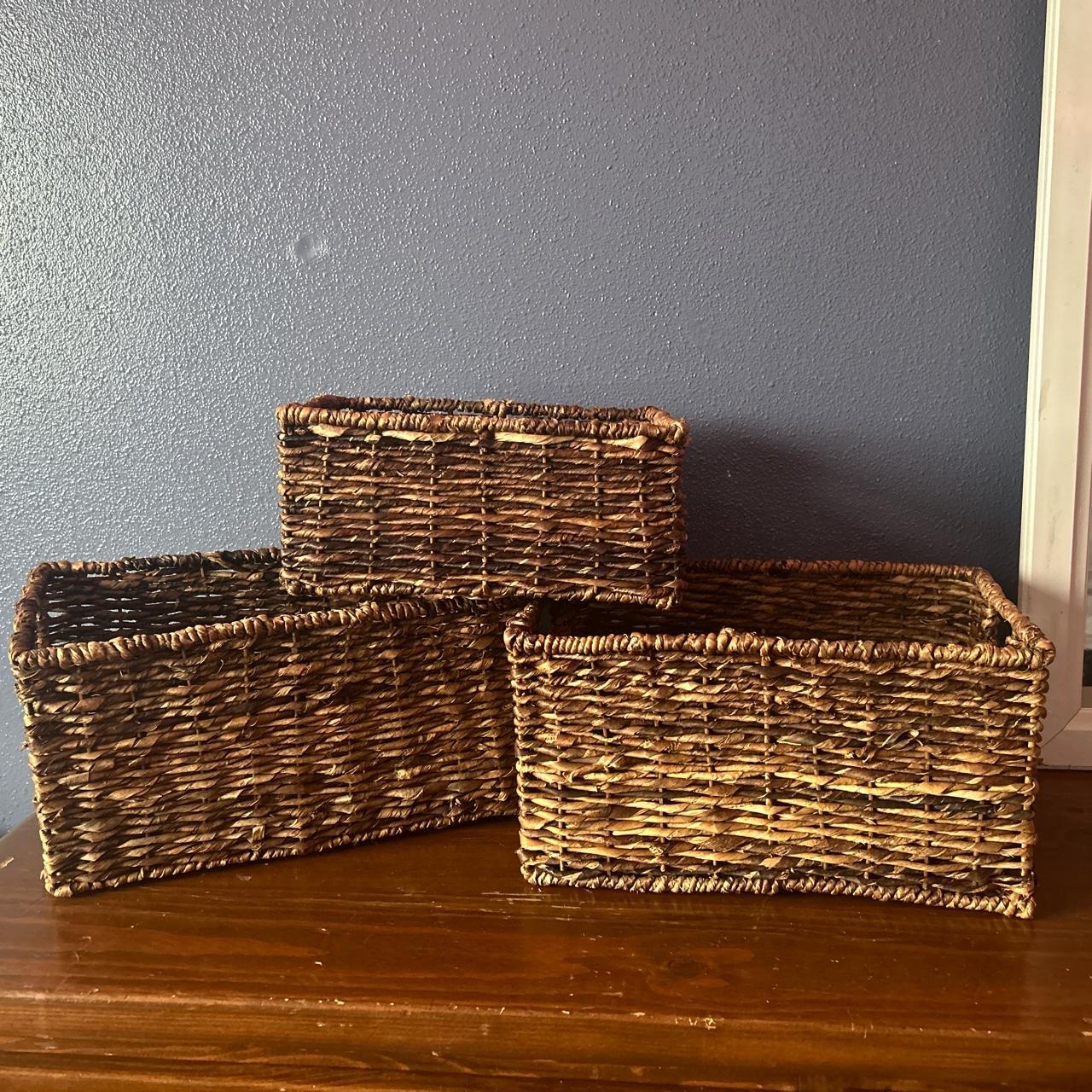 Wooden woven basket set - Depop