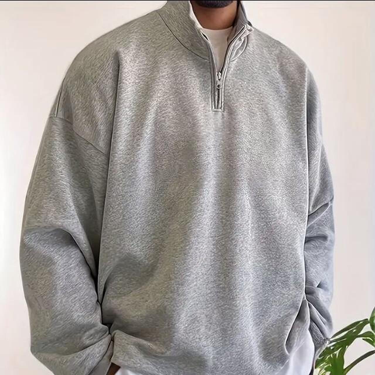 Grey half zip jumper, 1/4 zip long sleeve, smart... - Depop