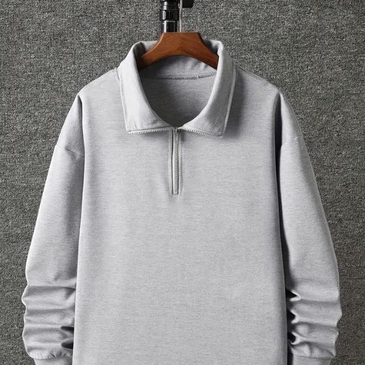 Grey half zip jumper, 1/4 zip long sleeve, smart... - Depop