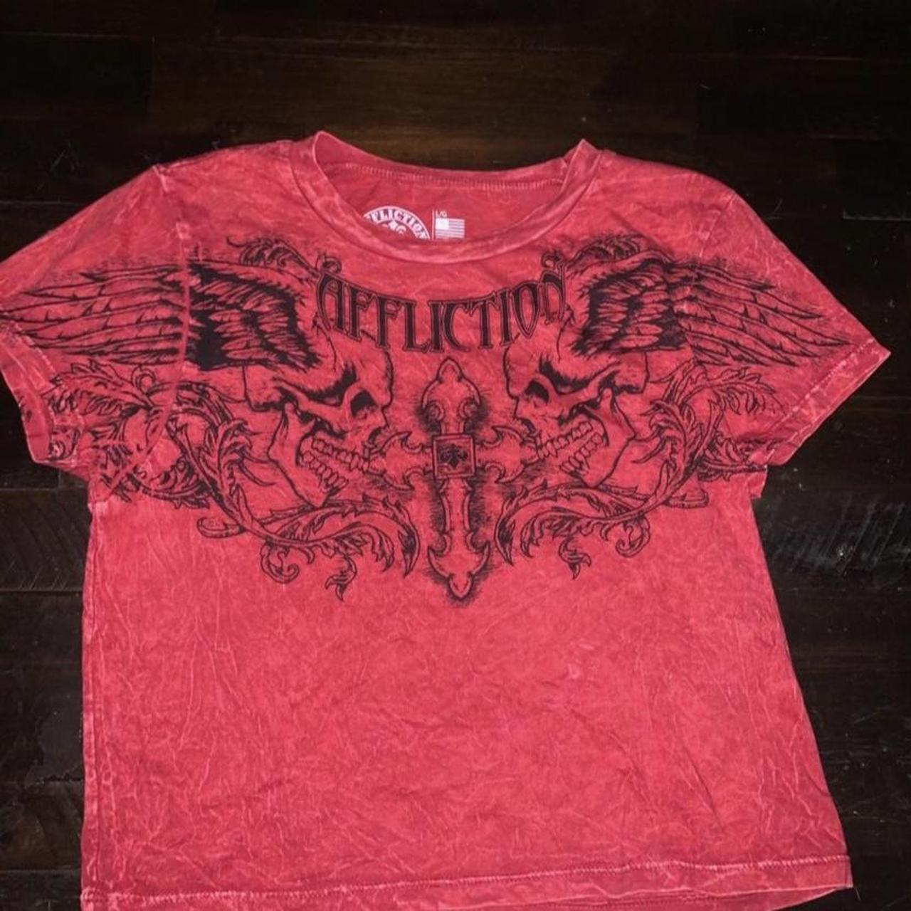 red shirt affliction cropped woman #skater #emo - Depop