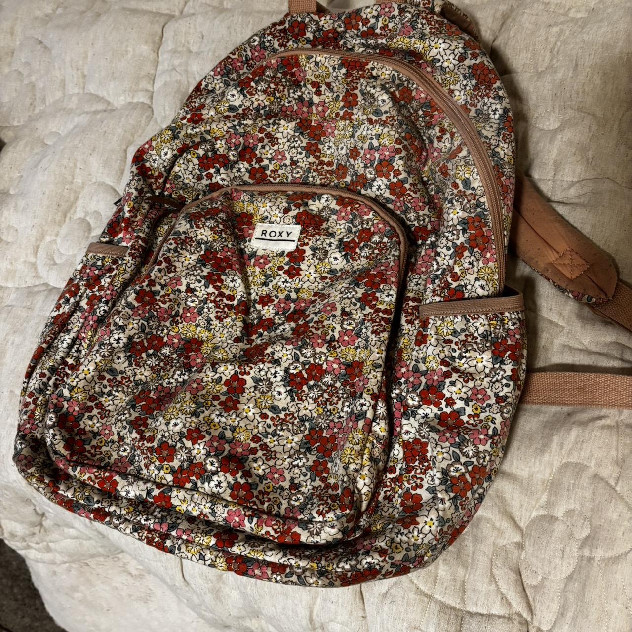 Roxy multi-coloured backpack with floral design... | Depop