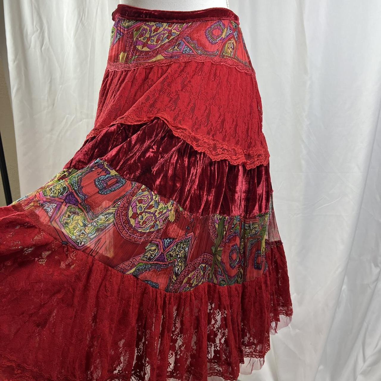 Red Boho Fairy Maxi Skirt with Side Closure Women’s... - Depop