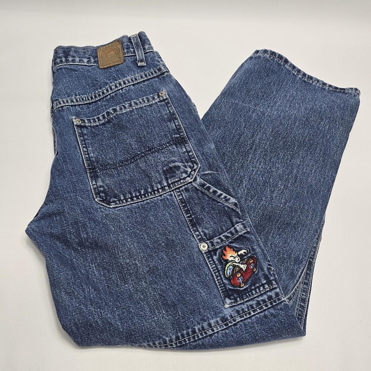 Vintage JNCO Jeans Flamehead logo brodé skate 2001.... - Depop