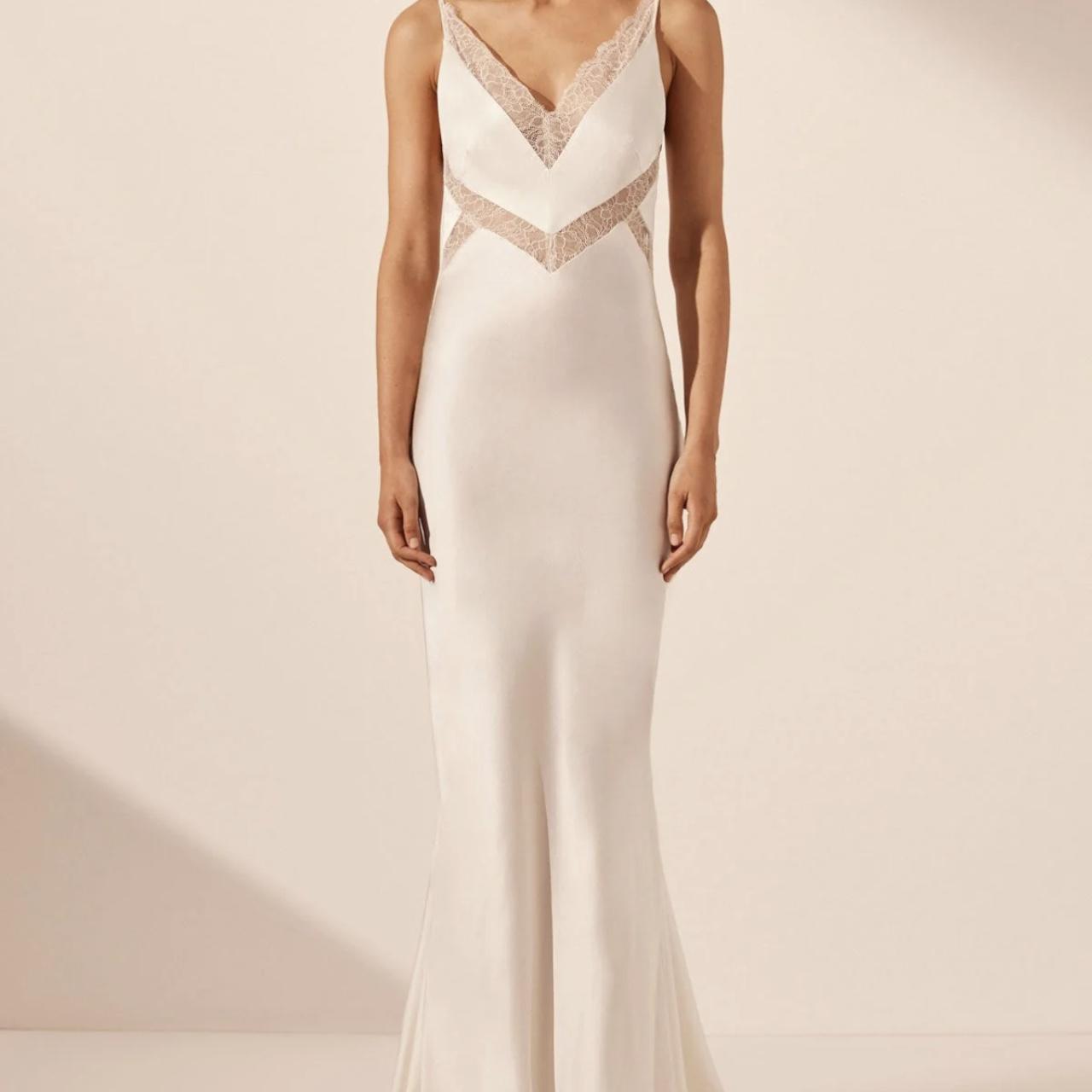 La Lune Cumulus Silk Plunged Lace Maxi Dress -... | Depop