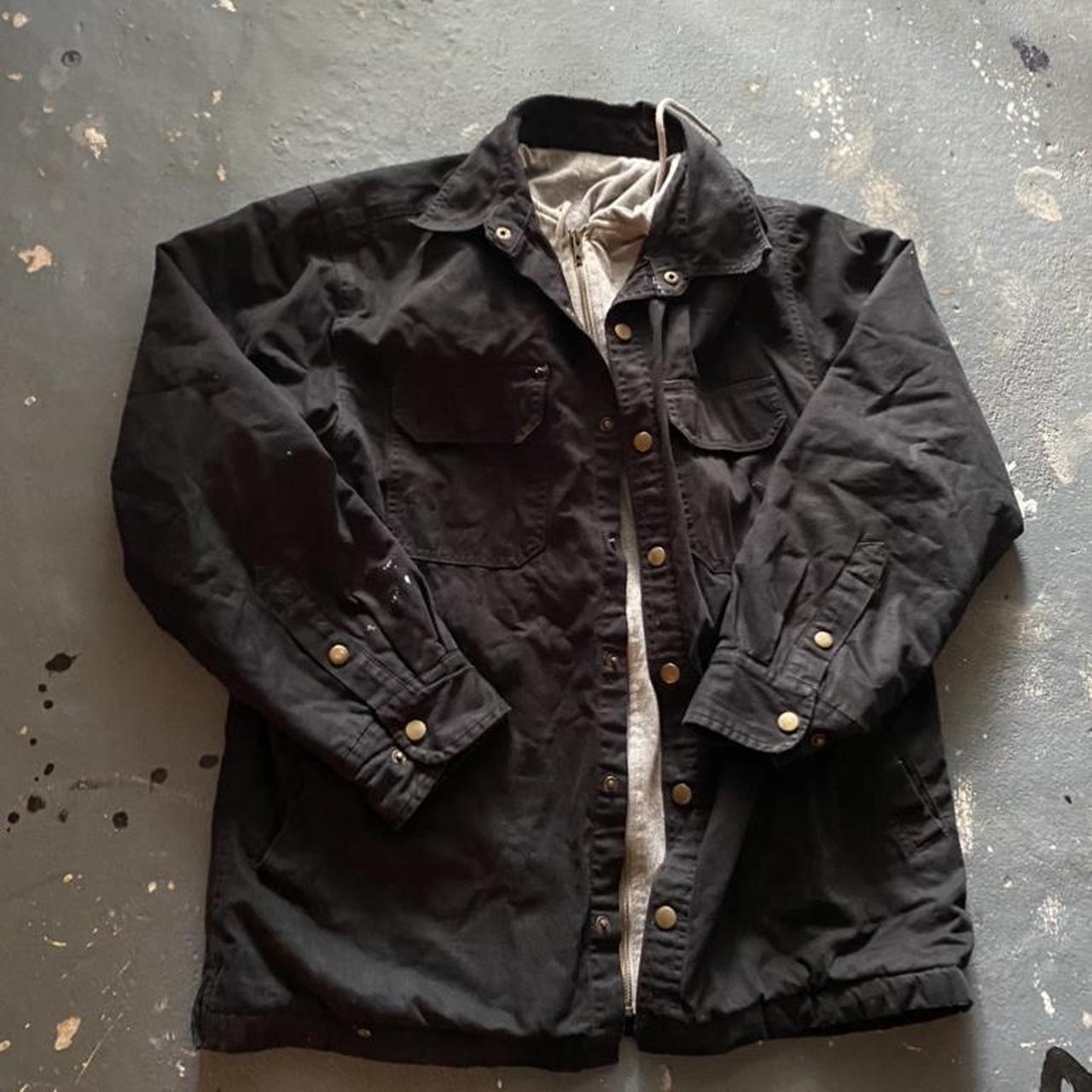 Black workwear jacket with a nice patina and wear,... - Depop