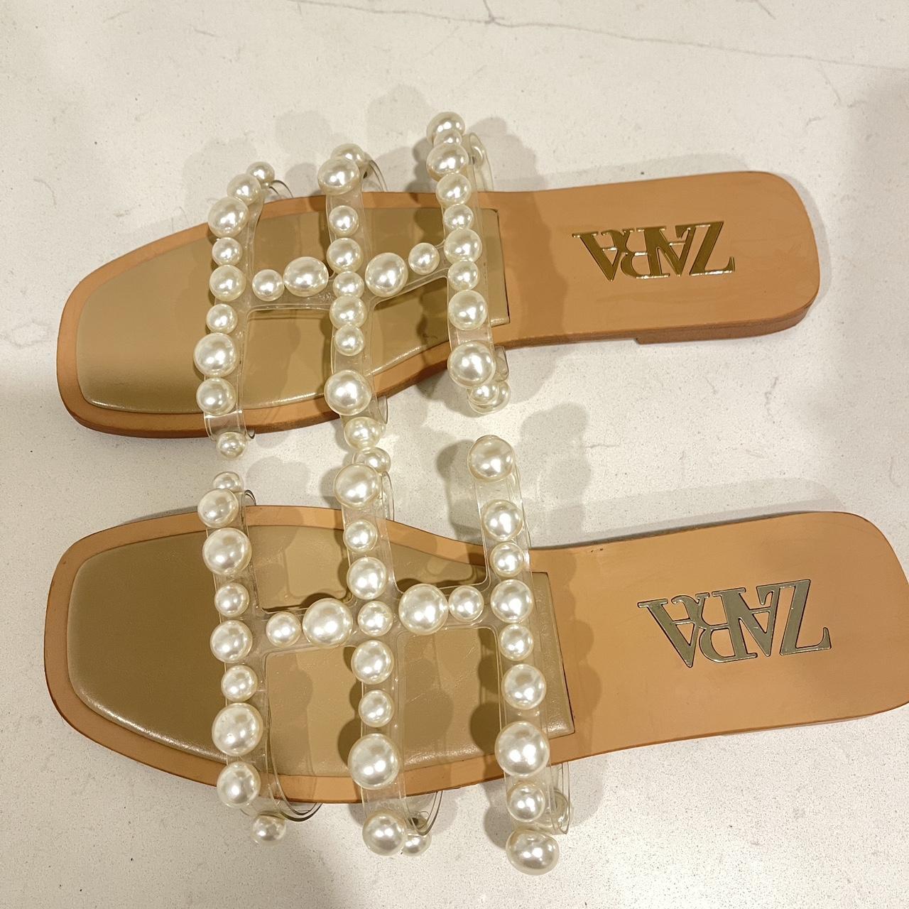 Zara Pearl Slide Sandals Size EU 39/ US 8 - Depop