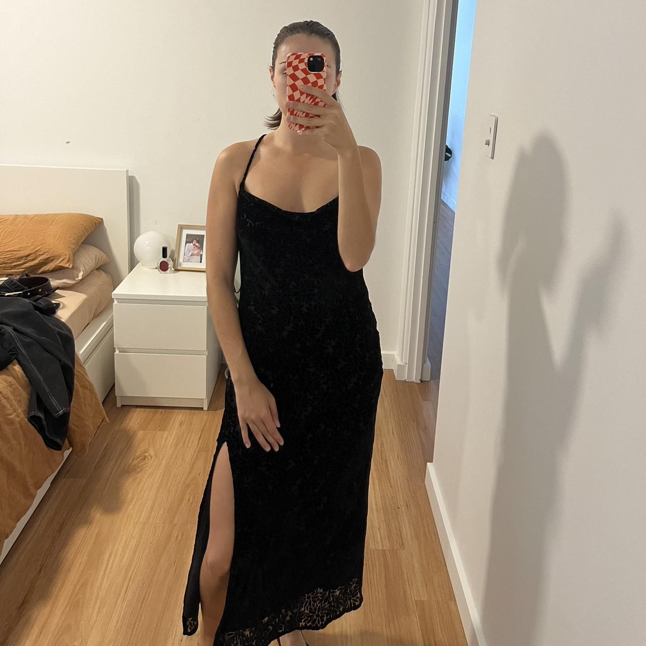 Black velvet maxi dress adjustable straps to tighten... | Depop