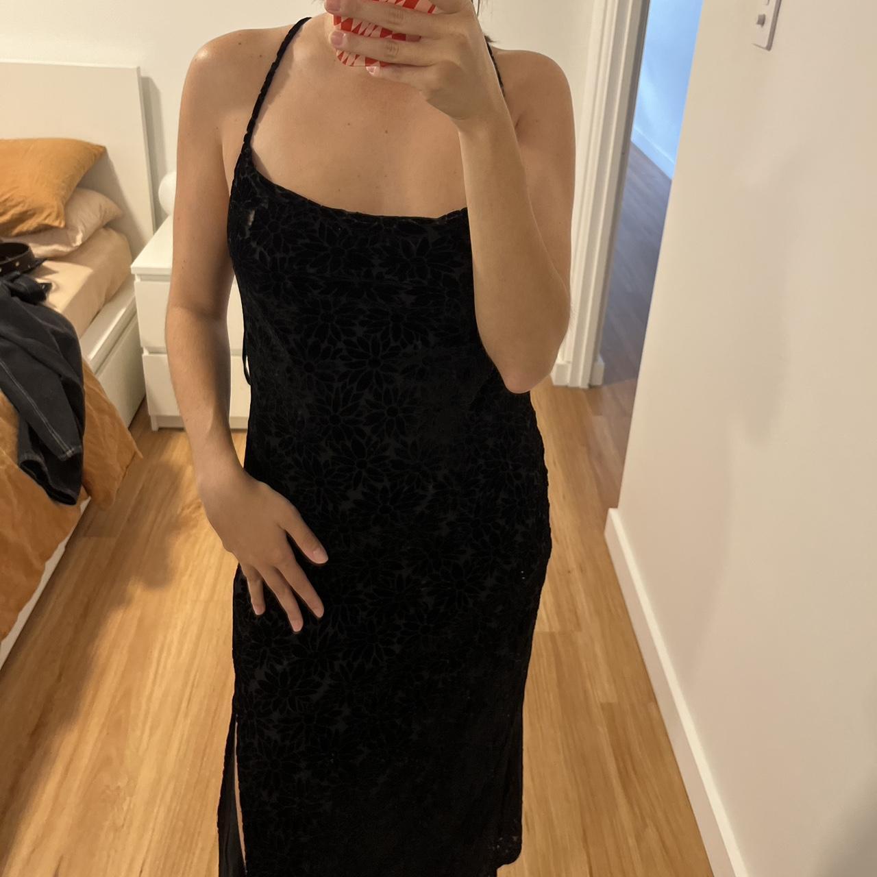 Black velvet maxi dress adjustable straps to tighten... | Depop