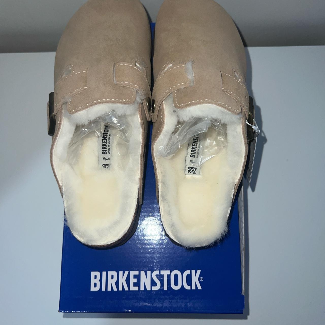 birkenstock boston clog -> sand colour furr insole... - Depop