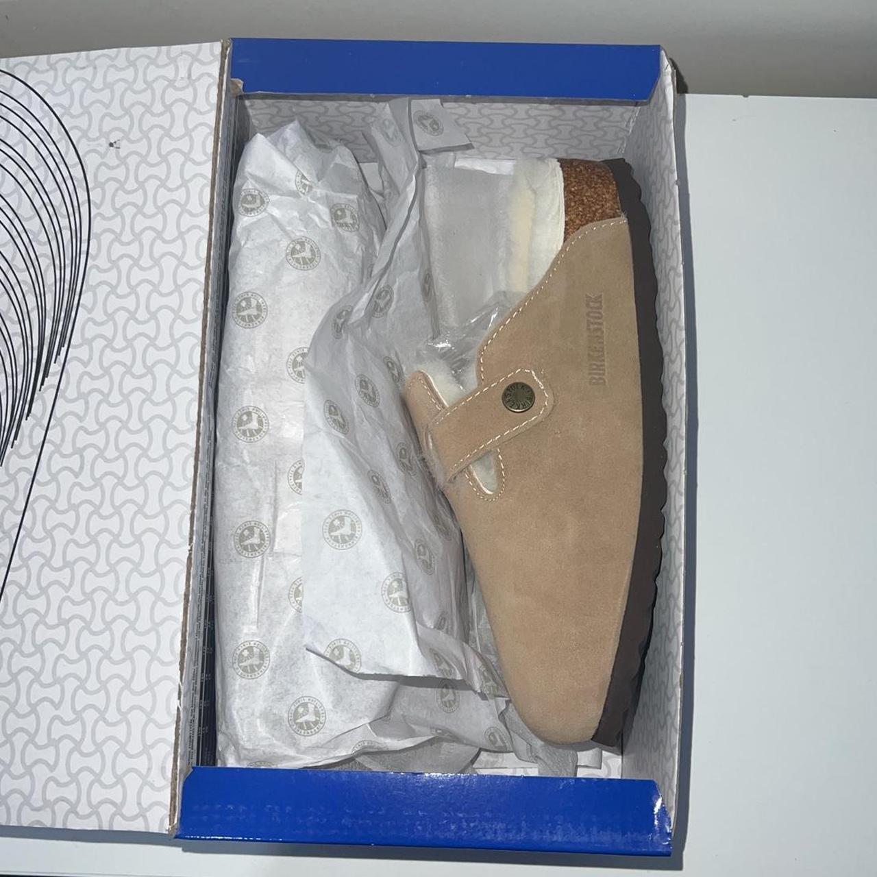 birkenstock boston clog -> sand colour furr insole... - Depop