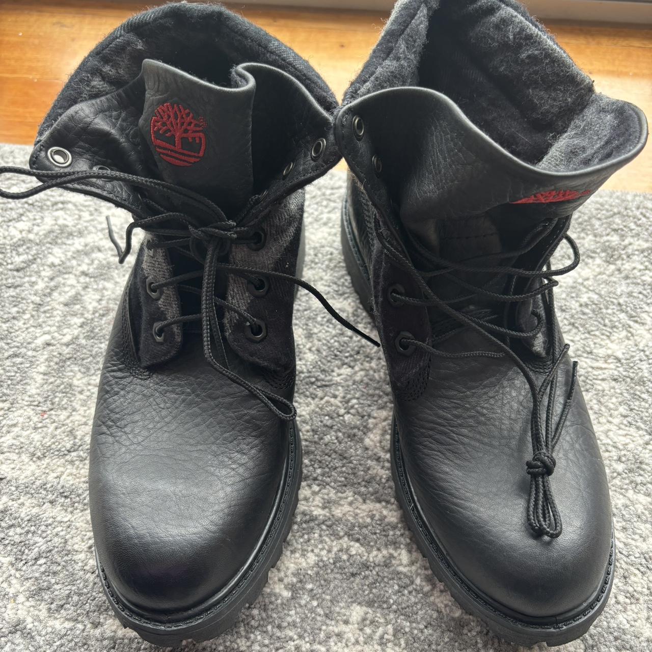 Black leather timberland boots size euro 41 like new - Depop