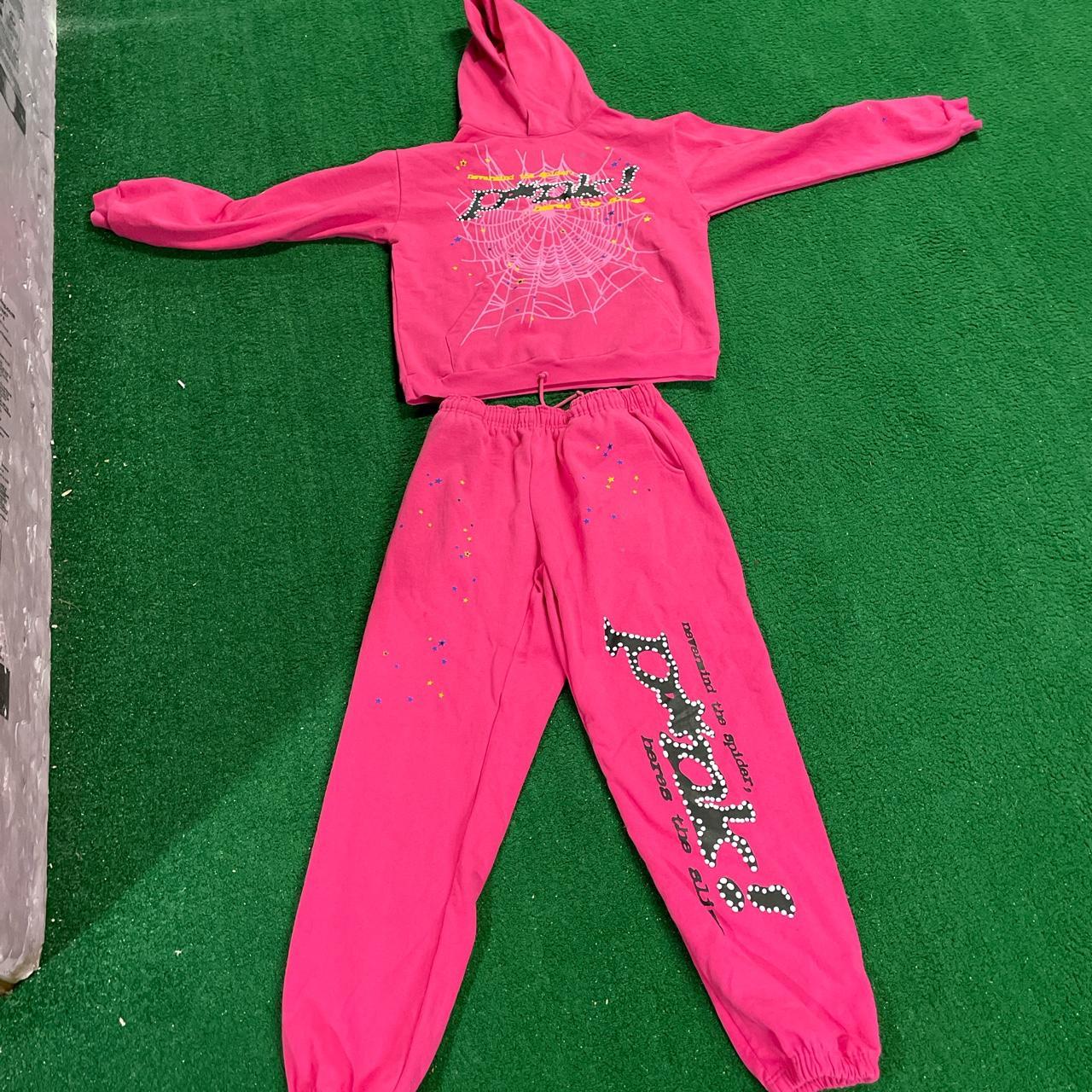 Full set PINK SPIDER HOODIE AND PANTS - Depop