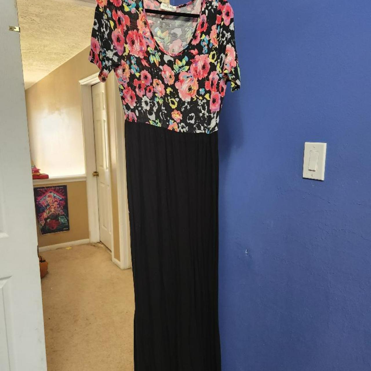 A two tone maxi dress with rose pattern on top and... - Depop