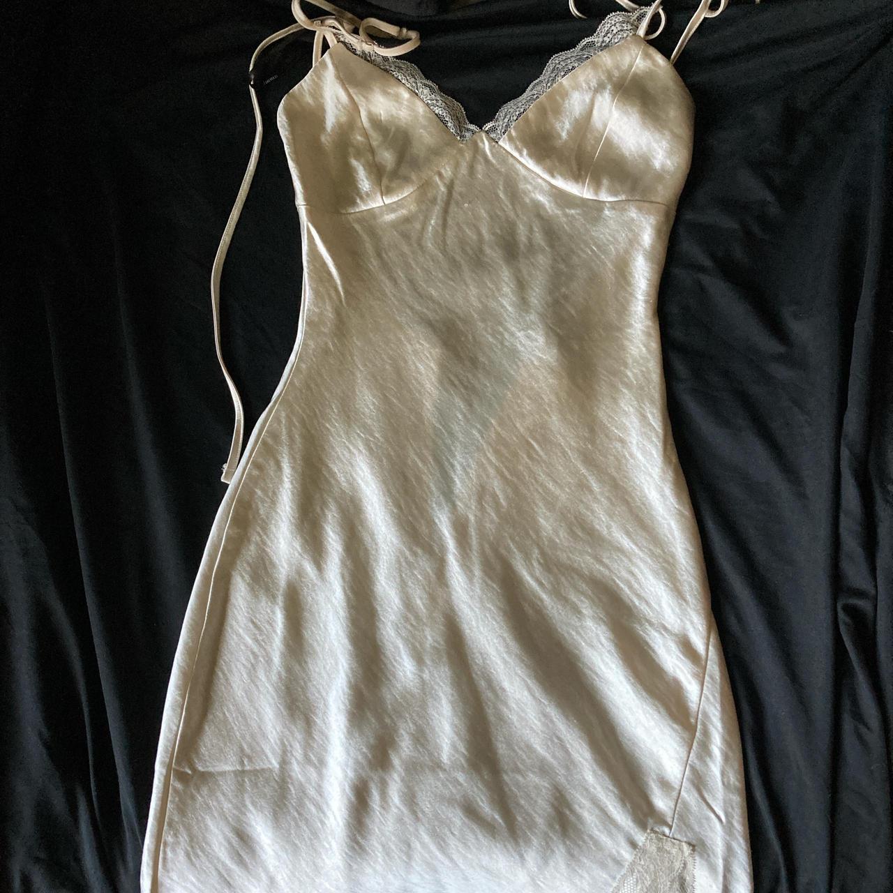 Champagne split lace dress only worn it once for my... - Depop