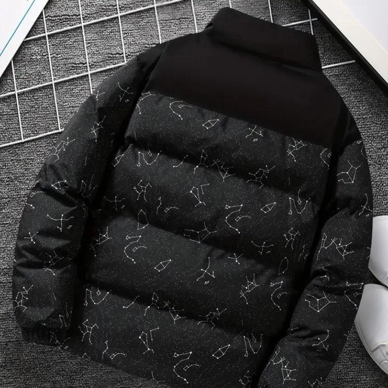 Men's Stylish Geometric Pattern Puffer Coat With... - Depop