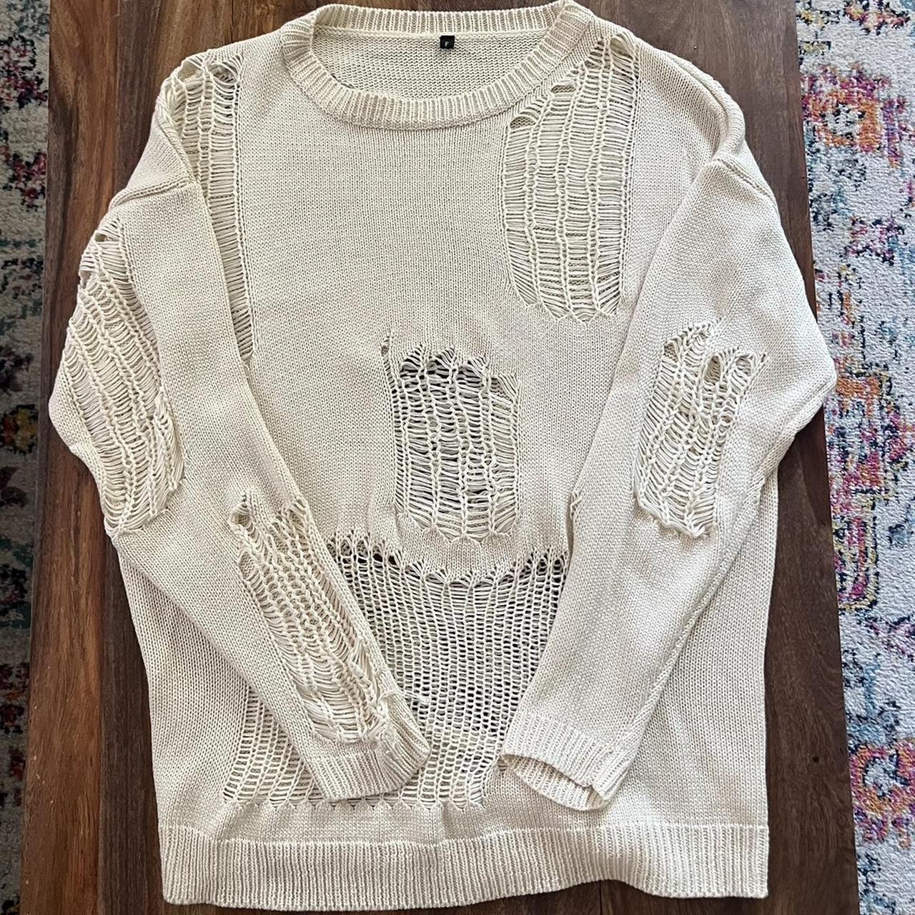knitted sweater, ripped intentionally, ordered from... - Depop