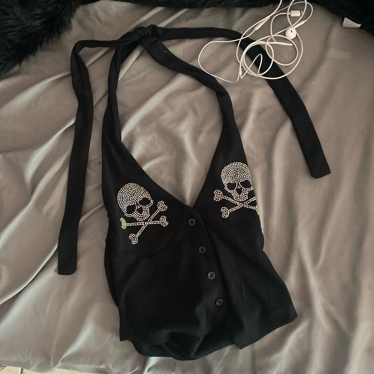 Black Skull rhinestone halter top - Depop