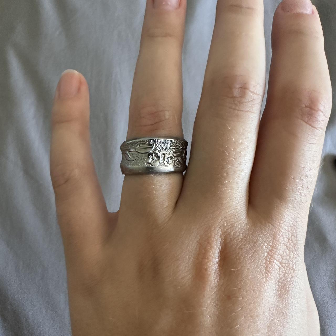 rose patterned spoon ring handmade size 8.5 - Depop