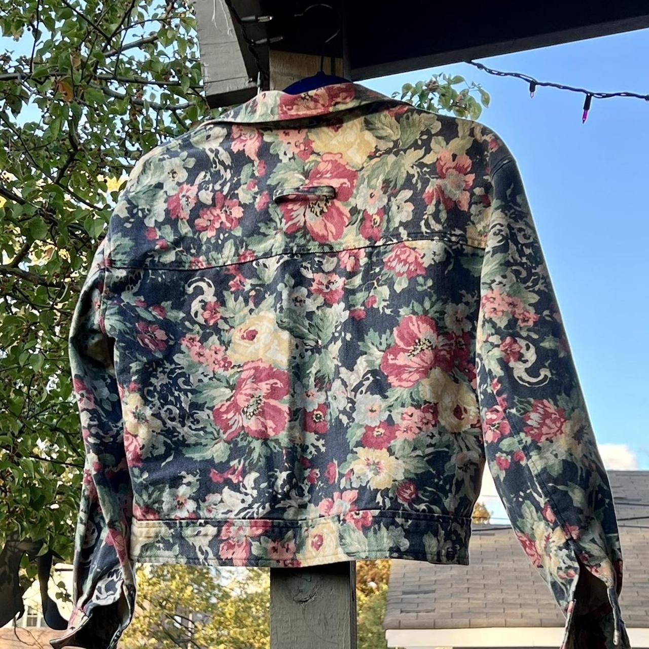 Late 80s/early90s watercolor floral denim jacket •... - Depop