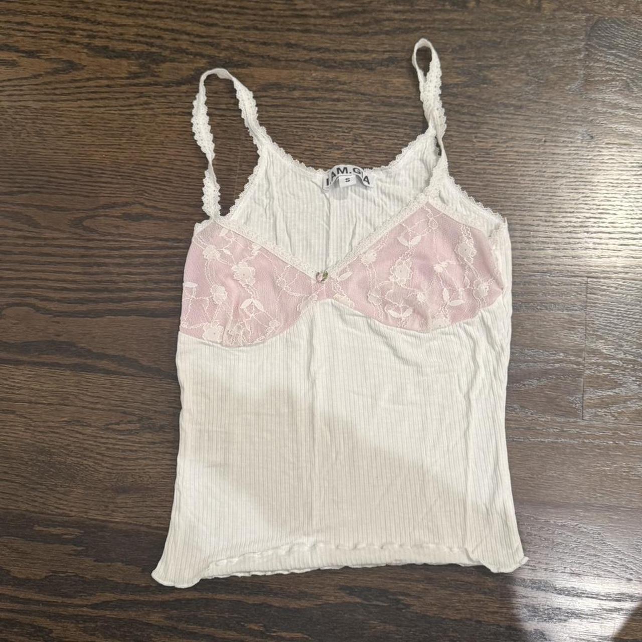 I am GIA white tank top with pink details. Worn once... | Depop