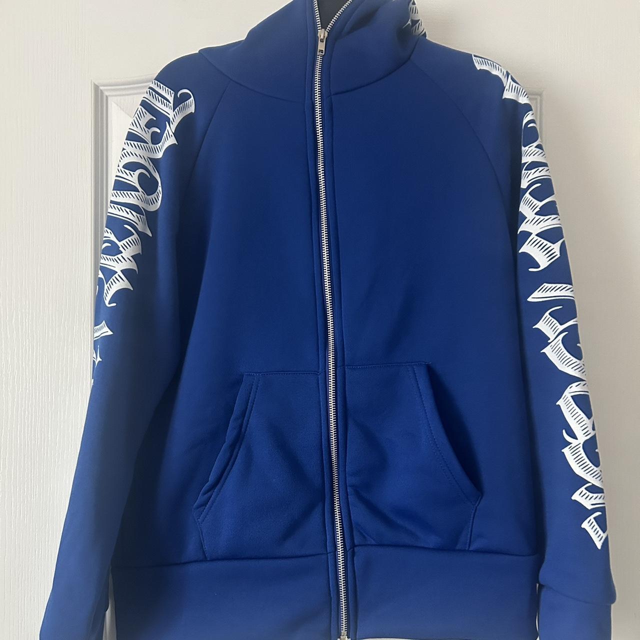 Blue Letter Graphic Hoodie Sweatshirt, Full Zip-up... - Depop