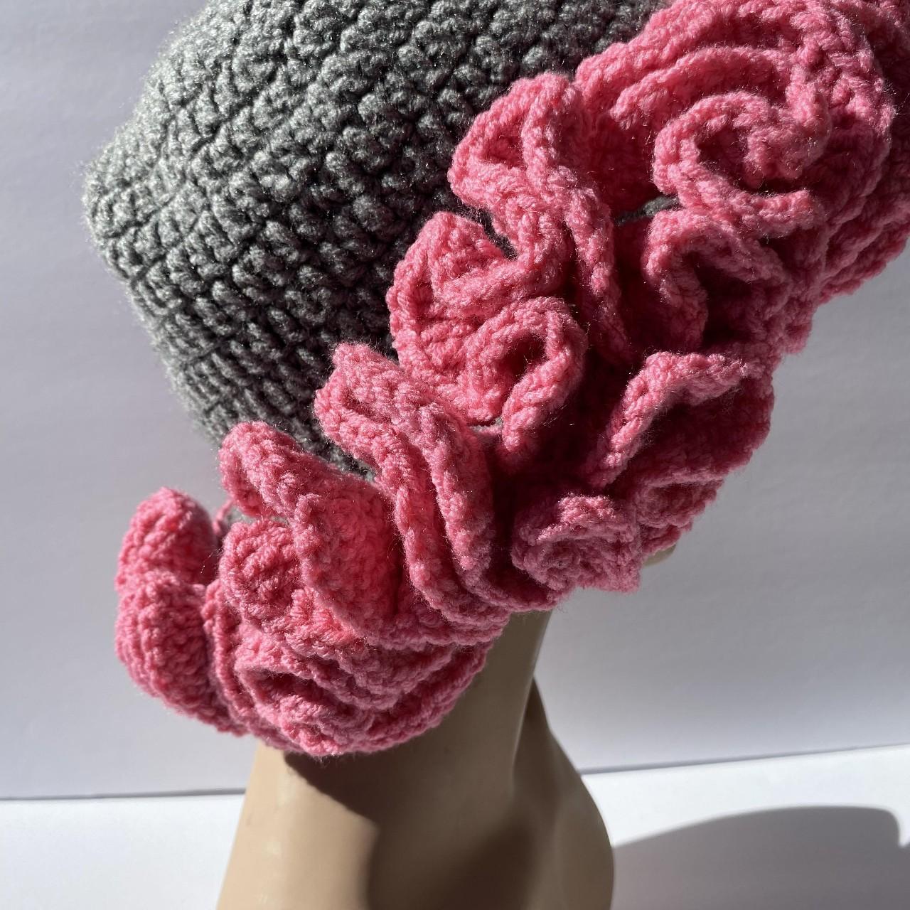Beautiful handmade two tone ruffle beanie ,one size... - Depop