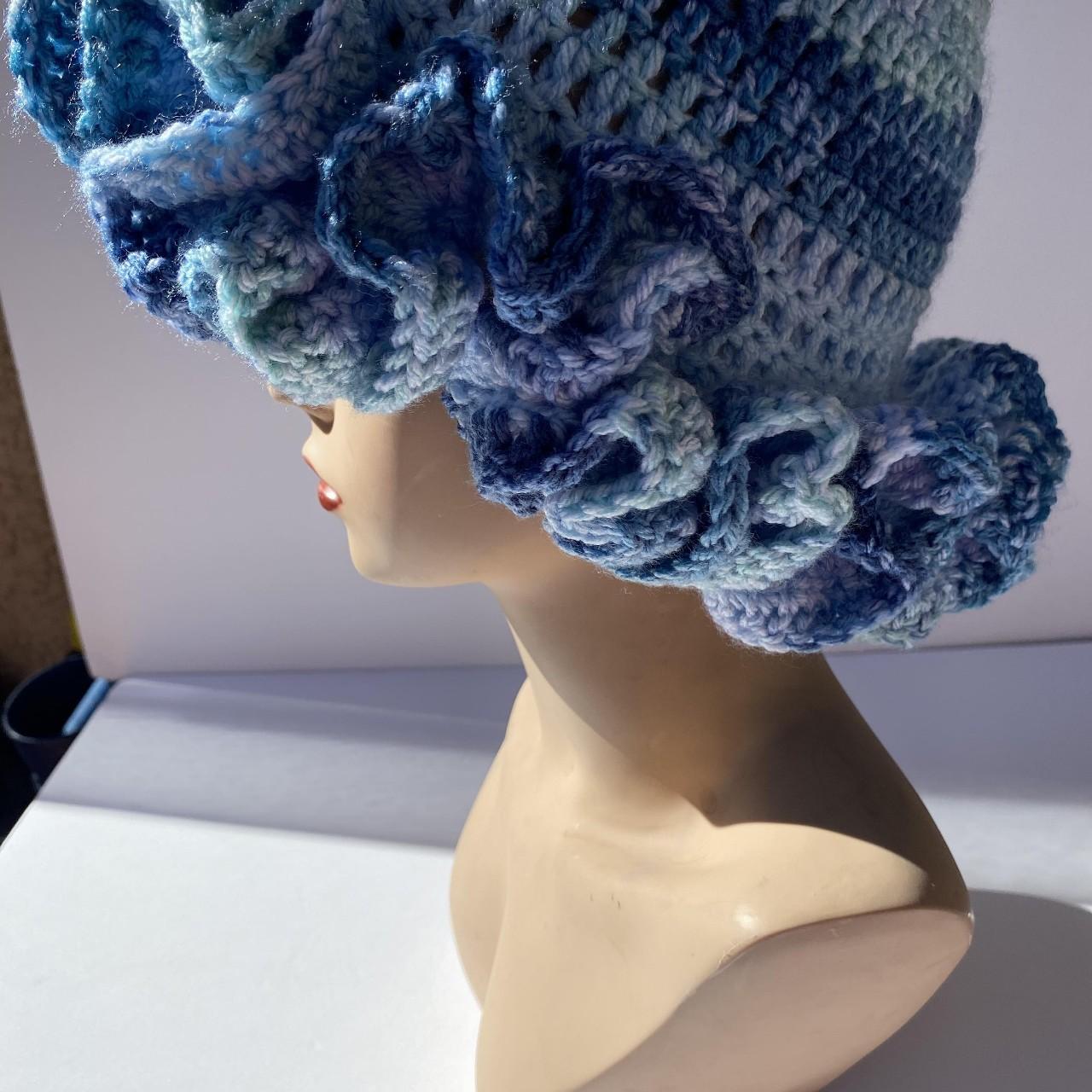 Handmade true blue ruffle beanie ,one size fits all - Depop