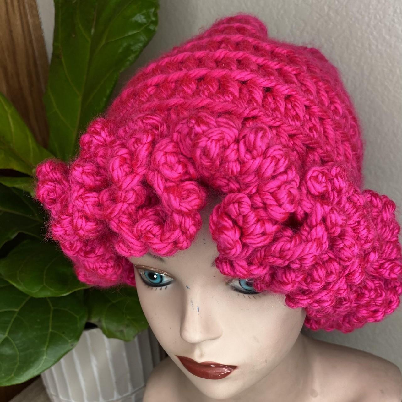 Hot pink chunky ruffle beanie .one size fits all - Depop