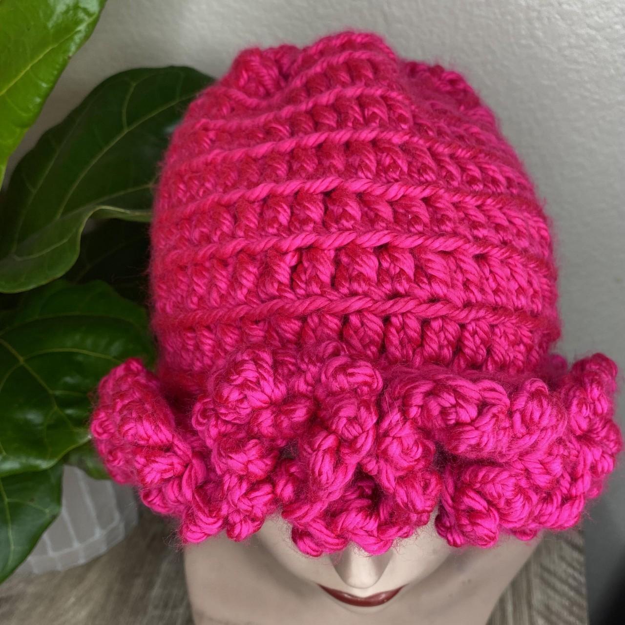 Hot pink chunky ruffle beanie .one size fits all - Depop