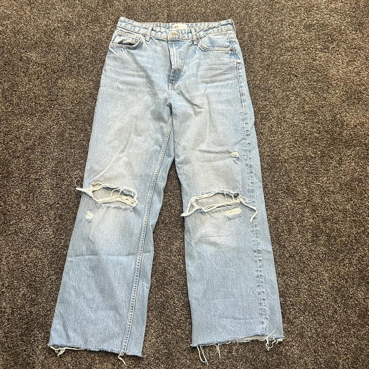 Zara ultra wide legged jeans -size 6 -light wash - Depop