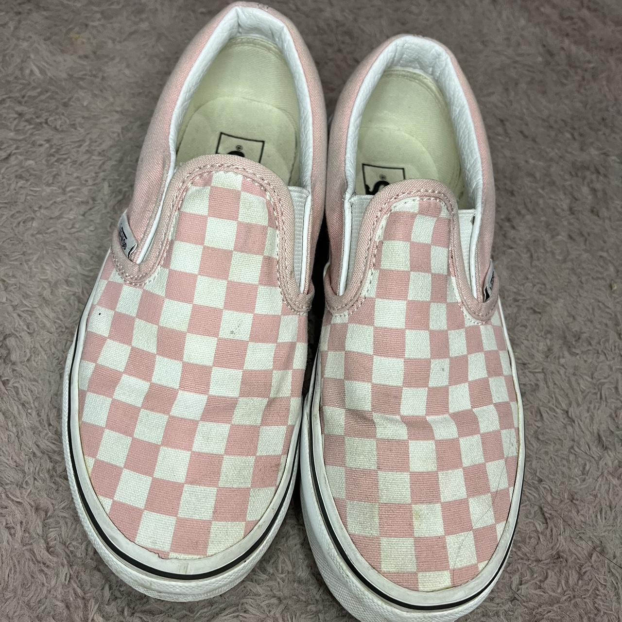 Vans | Pink Checkered Slip Ons Sz. 2 - Depop