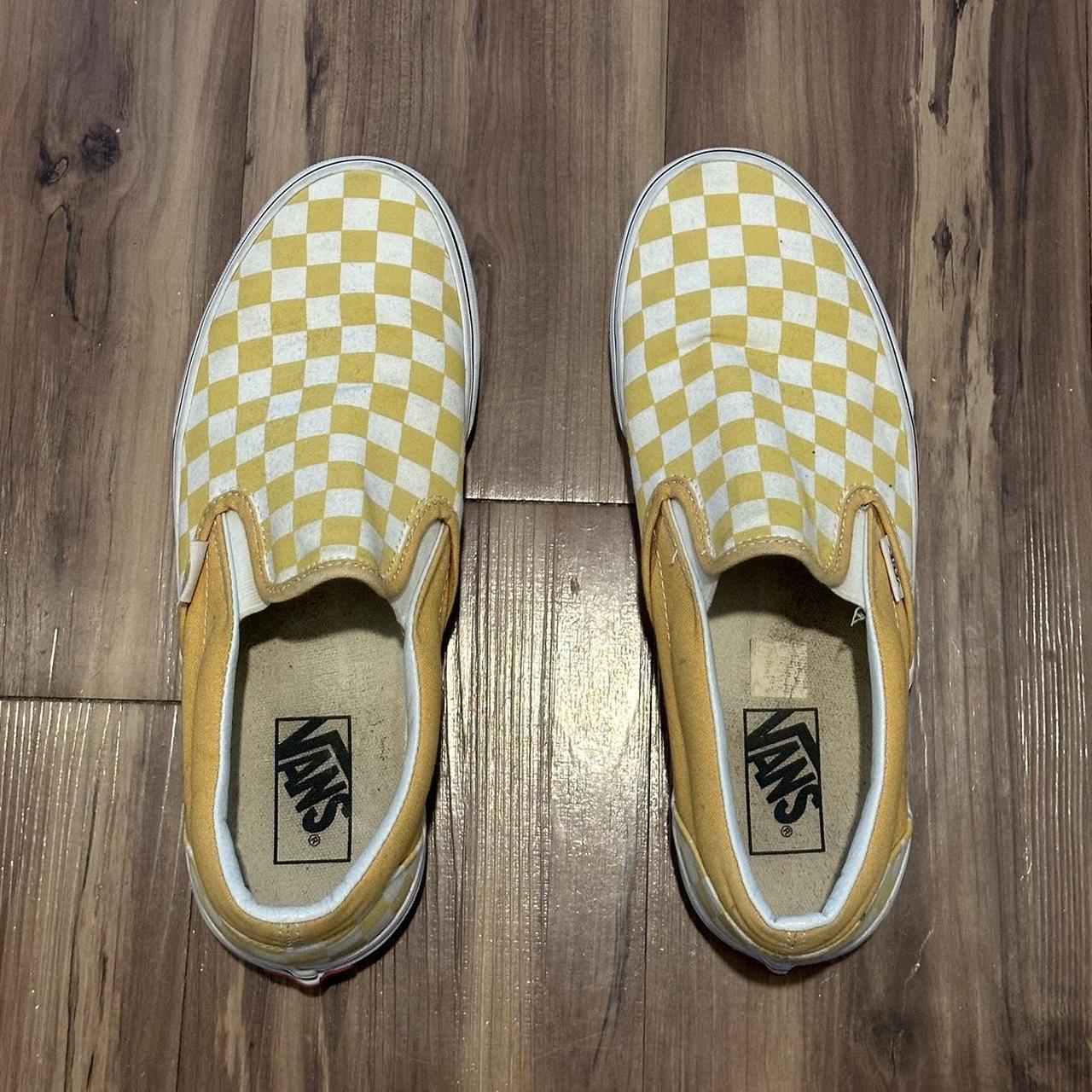 yellow, checkered slip on vans. - Depop