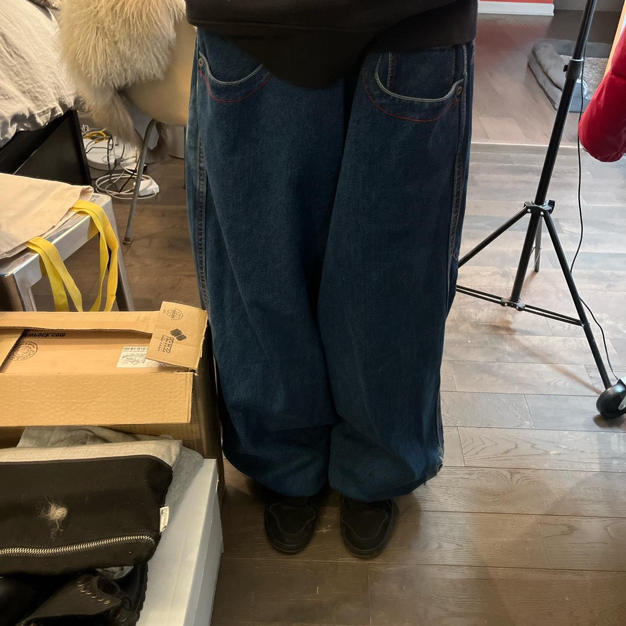 CRAZY rare baggy raver y2k Red Stitch Wide Leg... - Depop