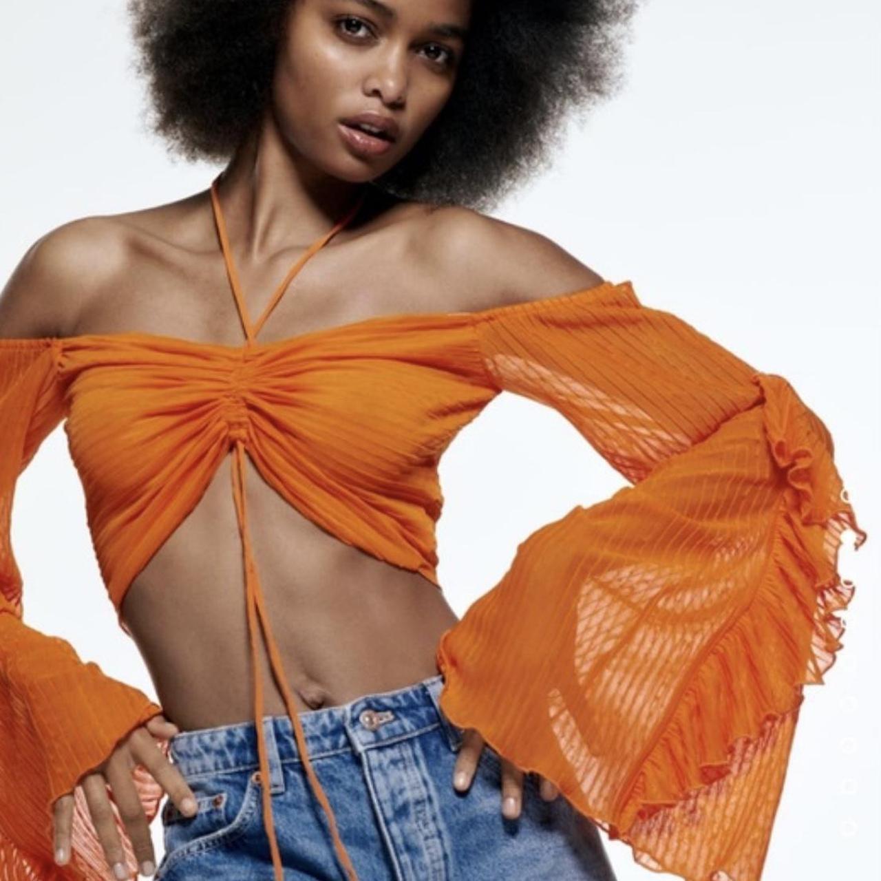 Pleated Top with straight neckline. Thin Straps with... - Depop