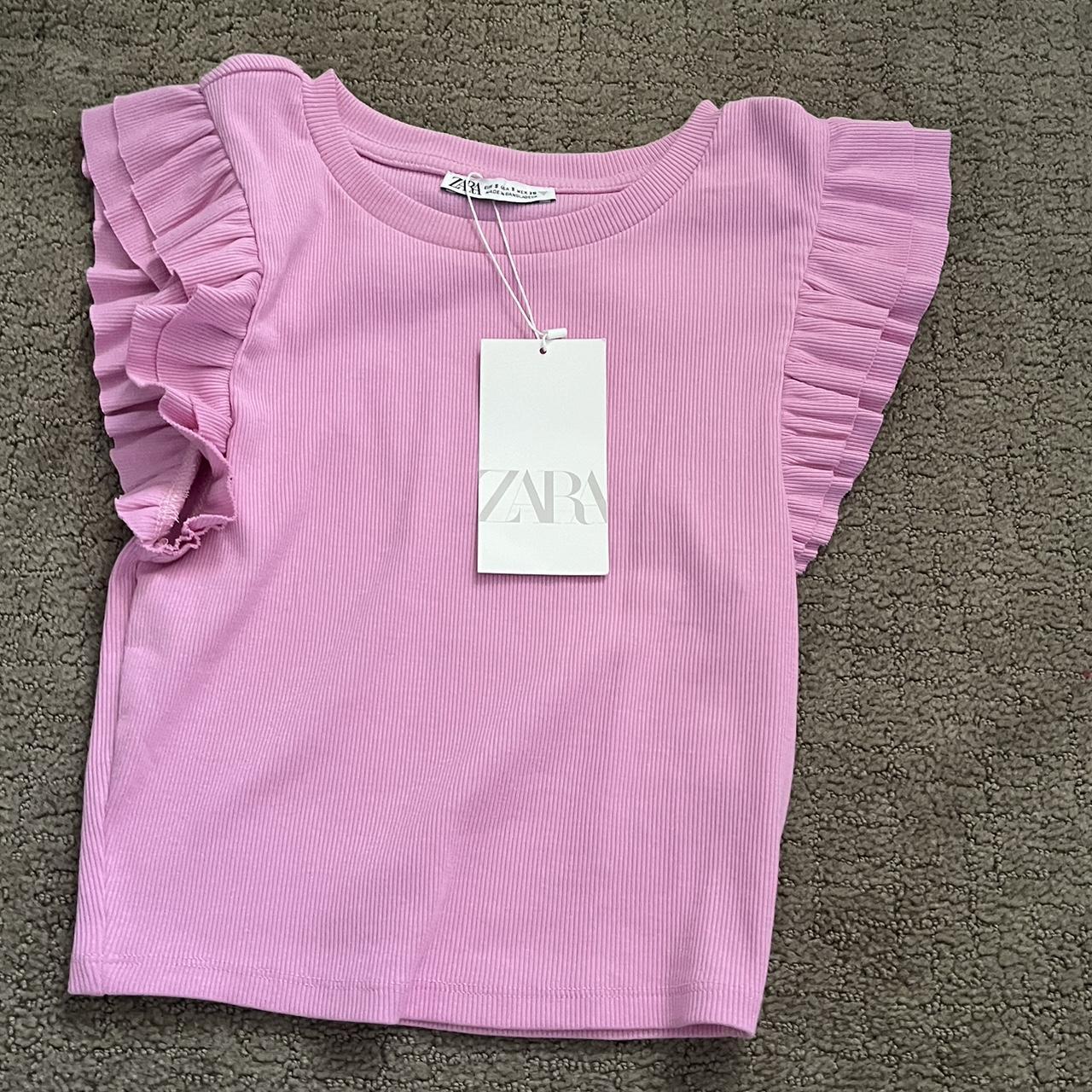 zara pink ruffle shirt super cute and comfy never worn - Depop