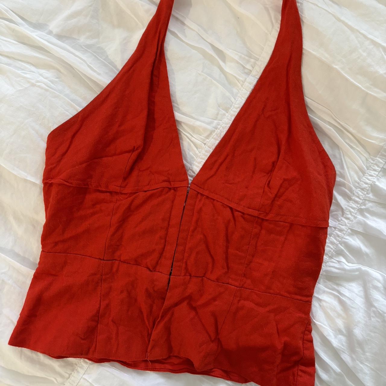 Glassons red linen halter top Size 6 Backless Worn... - Depop